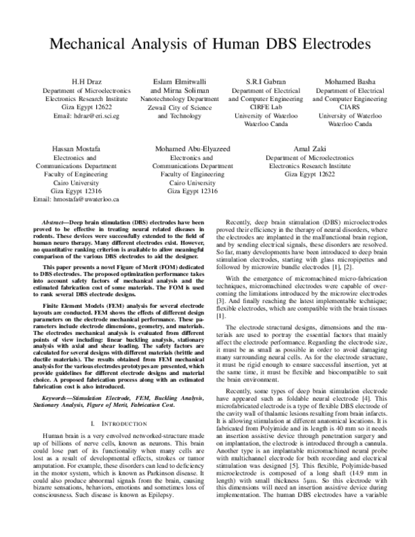 (PDF) Mechanical Analysis of Human DBS Electrodes