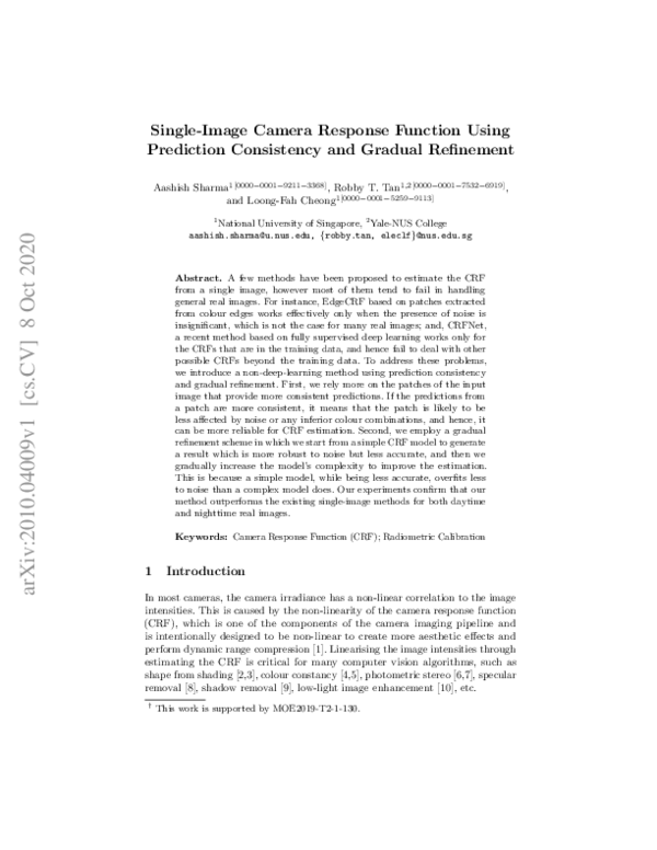 Pdf Single Image Camera Response Function Using Prediction Consistency And Gradual Refinement