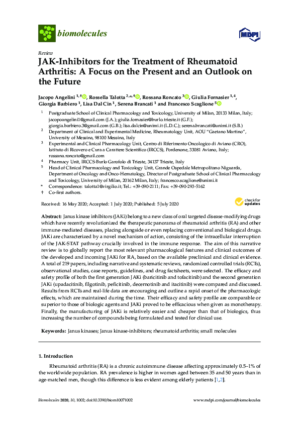 (PDF) JAK-Inhibitors for the Treatment of Rheumatoid Arthritis: A Focus on the Present and an ...