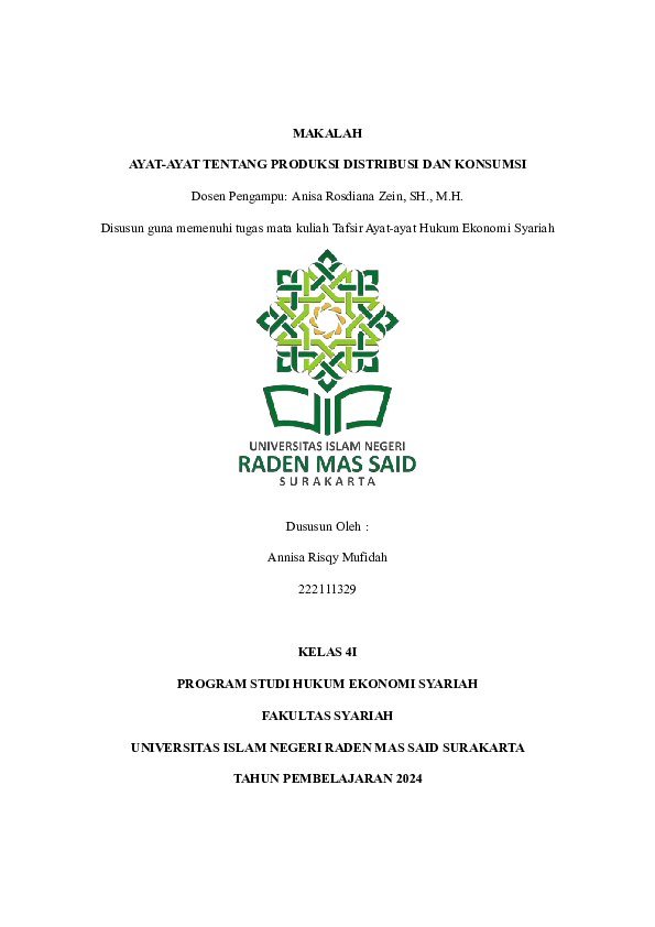 (PDF) Tafsir Ayat-ayat HES Tentang Produksi Distribusi Dan Konsumsi