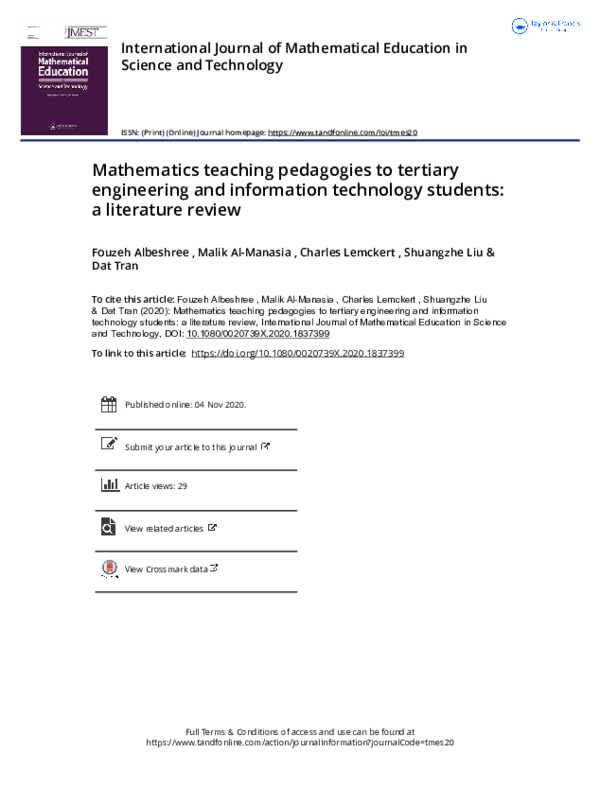 (PDF) Mathematics teaching pedagogies to tertiary engineering and ...