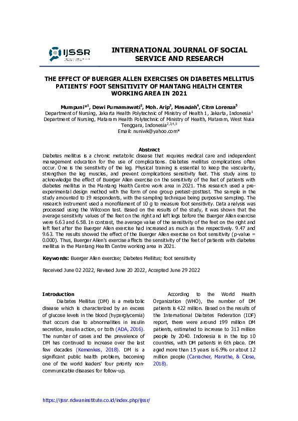 (PDF) The Effect of Buerger Allen Exercises on Diabetes Mellitus ...