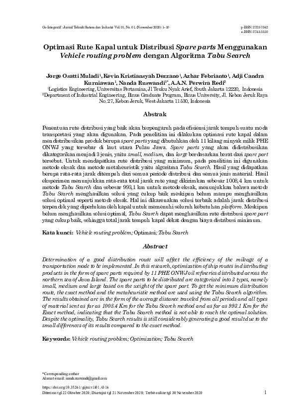 (PDF) Optimasi Rute Kapal untuk Distribusi Spare Parts Menggunakan Vehicle Routing Problem ...