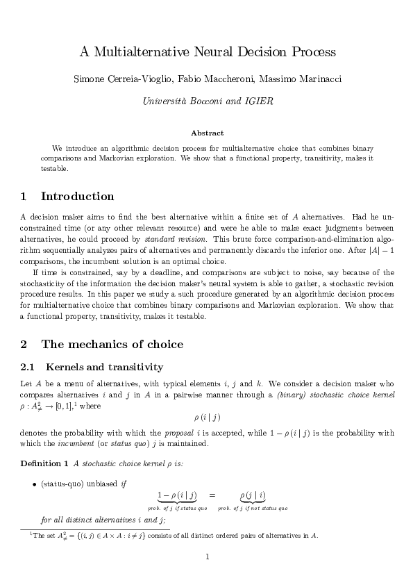 (PDF) A Multialternative Neural Decision Process
