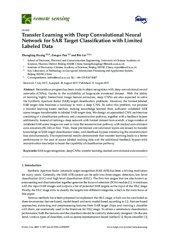 Pdf Transfer Learning With Deep Convolutional Neural Network For Sar Target Classification