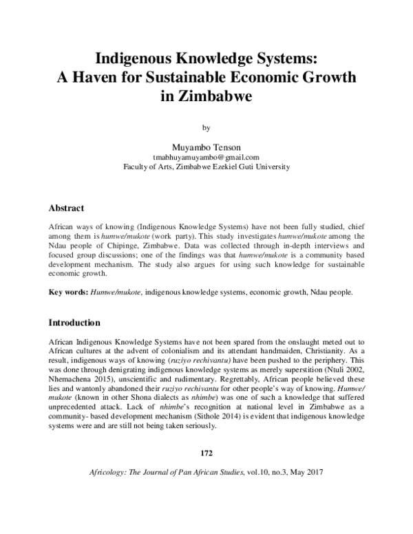 (PDF) Indigenous Knowledge Systems: A Haven for Sustainable Economic ...