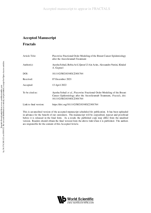 Pdf Piecewise Fractional Order Modeling Of The Breast Cancer Epidemiology After The