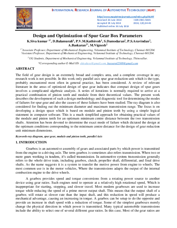 (PDF) Design and Optimization of Spur Gear Box Parameters