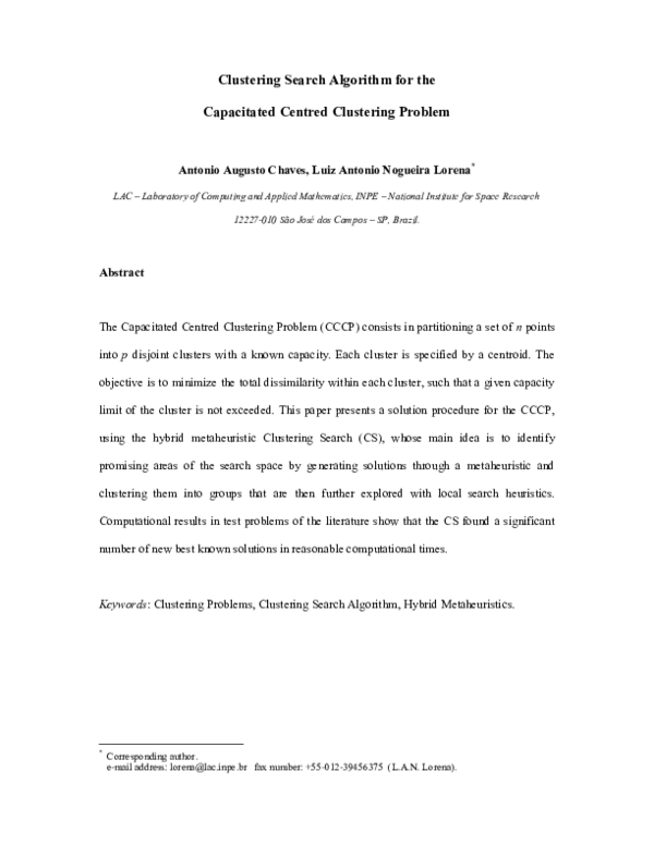(PDF) Clustering search algorithm for the capacitated centered clustering problem