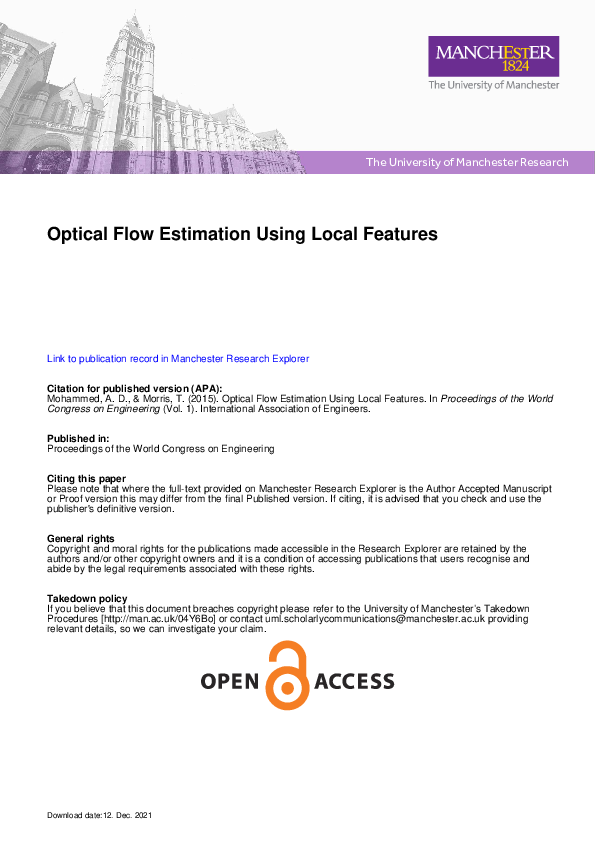 (PDF) Optical Flow Estimation Using Local Features