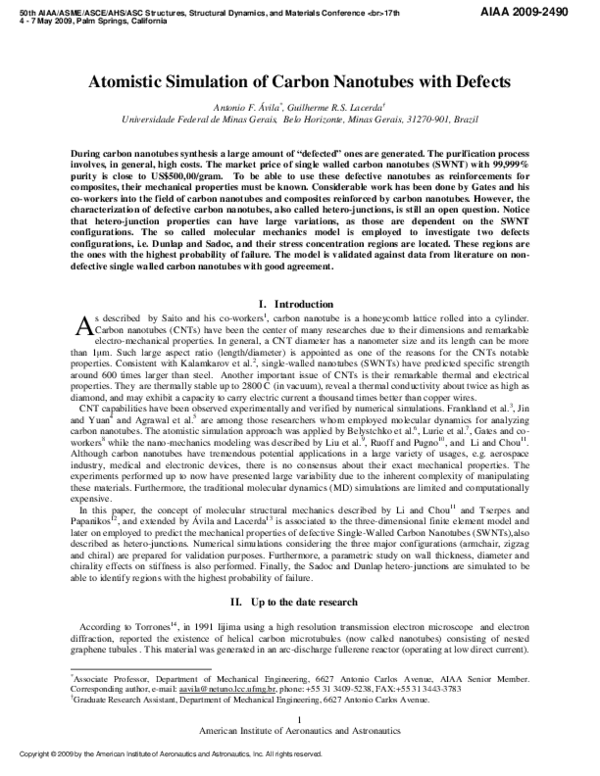 Pdf Atomistic Simulation Of Carbon Nanotubes With Defects Antonio