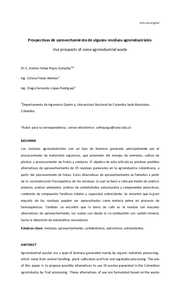 (PDF) Prospectivas de aprovechamiento de algunos residuos agroindustriales