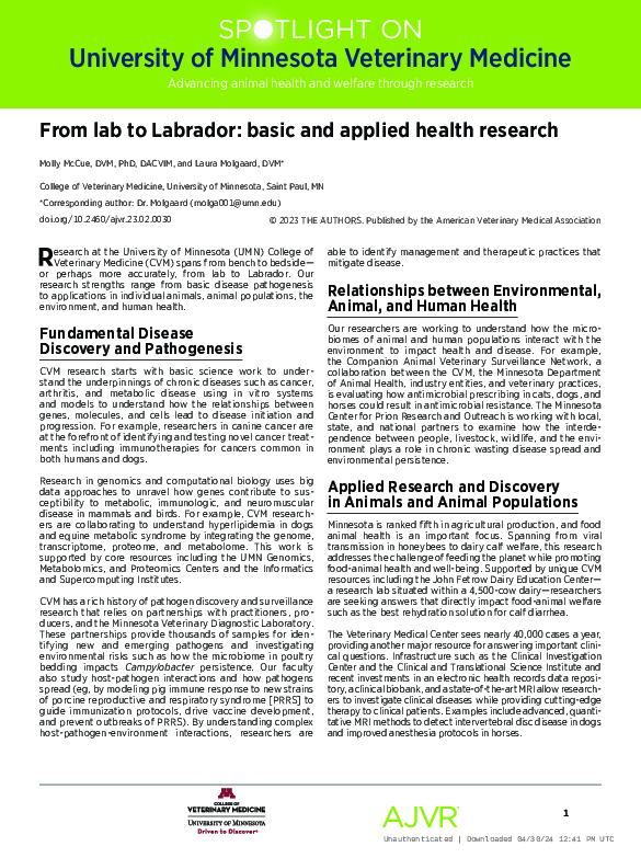 (PDF) From lab to Labrador: basic and applied health research | Molly ...