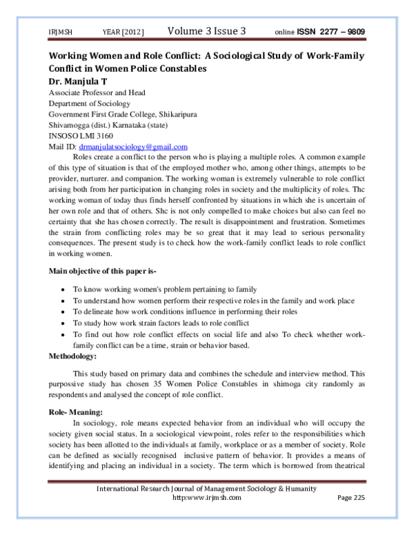 (PDF) Working Women and Role Conflict: A Sociological Study of Work ...