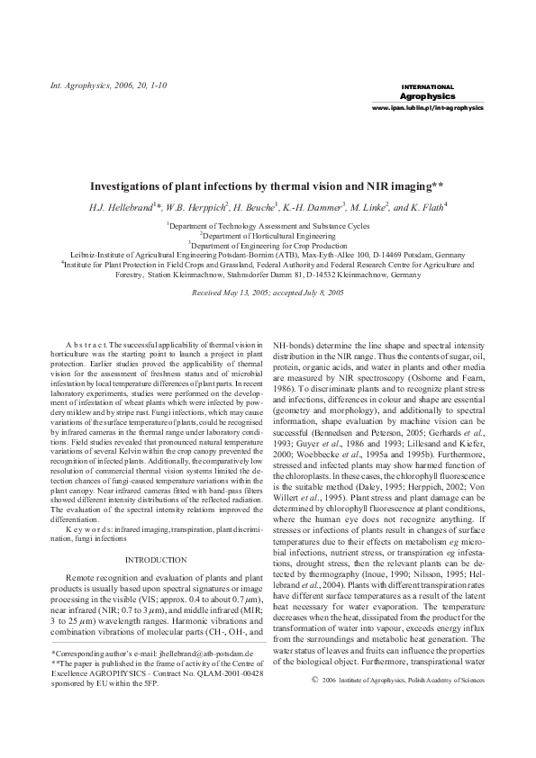 (PDF) Investigations of plant infections by thermal vision and NIR imaging