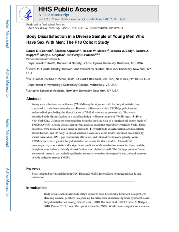 (PDF) Body Dissatisfaction in a Diverse Sample of Young Men Who Have ...
