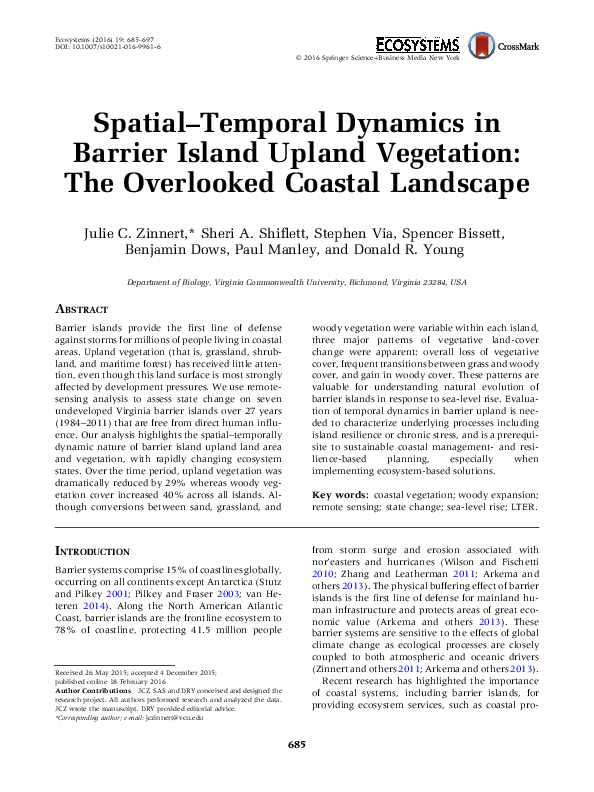 Pdf Spatial Temporal Dynamics In Barrier Island Upland Vegetation