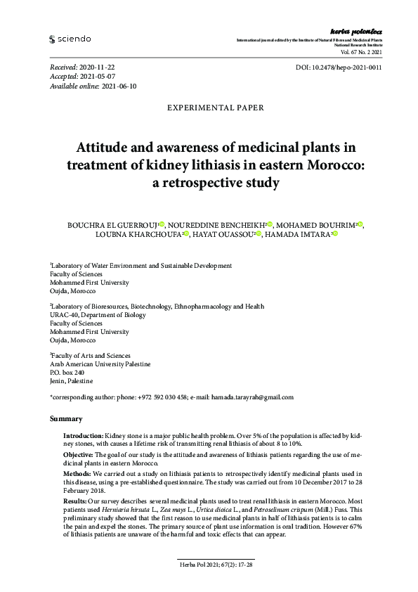 (PDF) Attitude and awareness of medicinal plants in treatment of kidney ...