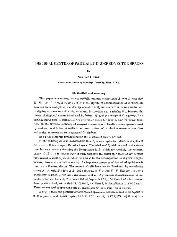 Pdf The Ideal Center Of Partially Ordered Vector Spaces Wilbert Wils