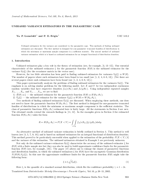 (PDF) Unbiased Variance Estimators in the Parametric Case