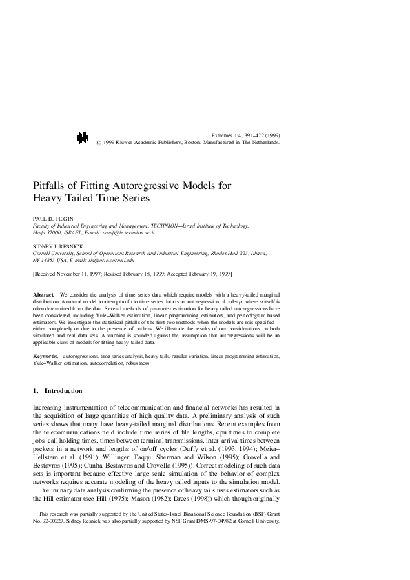 (PDF) Pitfalls of Fitting Autoregressive Models for Heavy-tailed Time Series | Paul Feigin ...