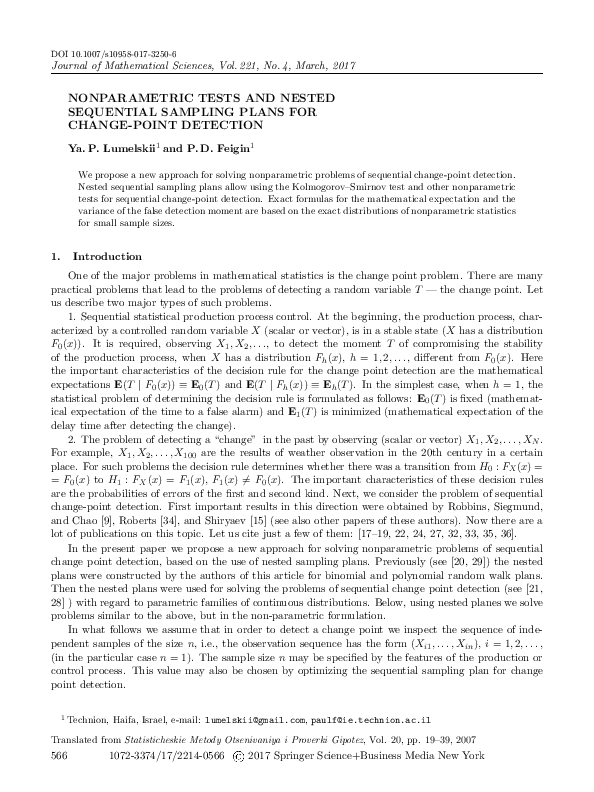 Pdf Nonparametric Tests And Nested Sequential Sampling Plans For