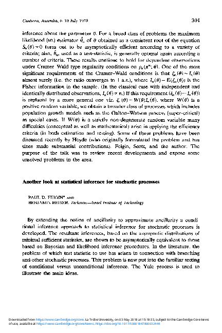 (PDF) Another look at statistical inference for stochastic processes