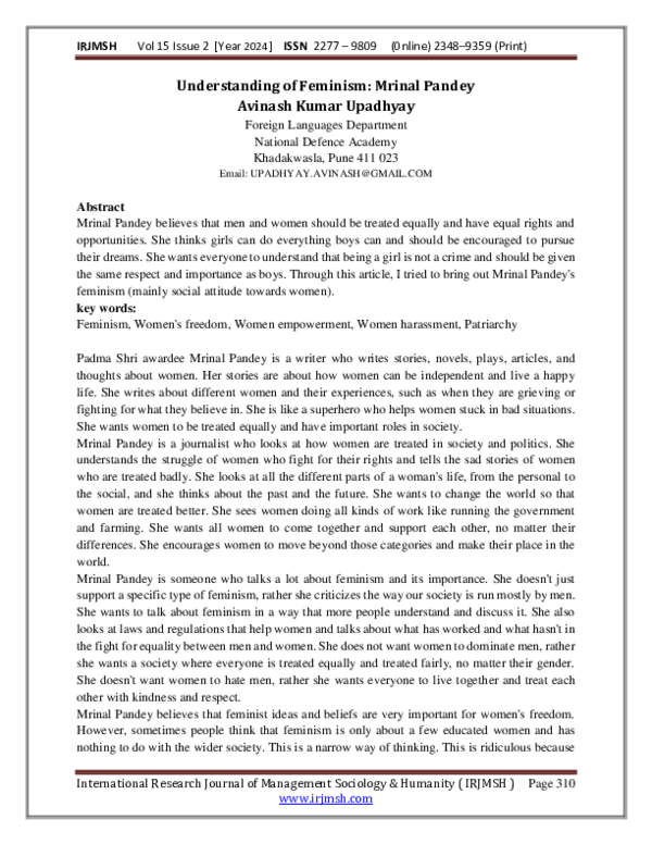 (PDF) Understanding of Feminism: Mrinal Pandey