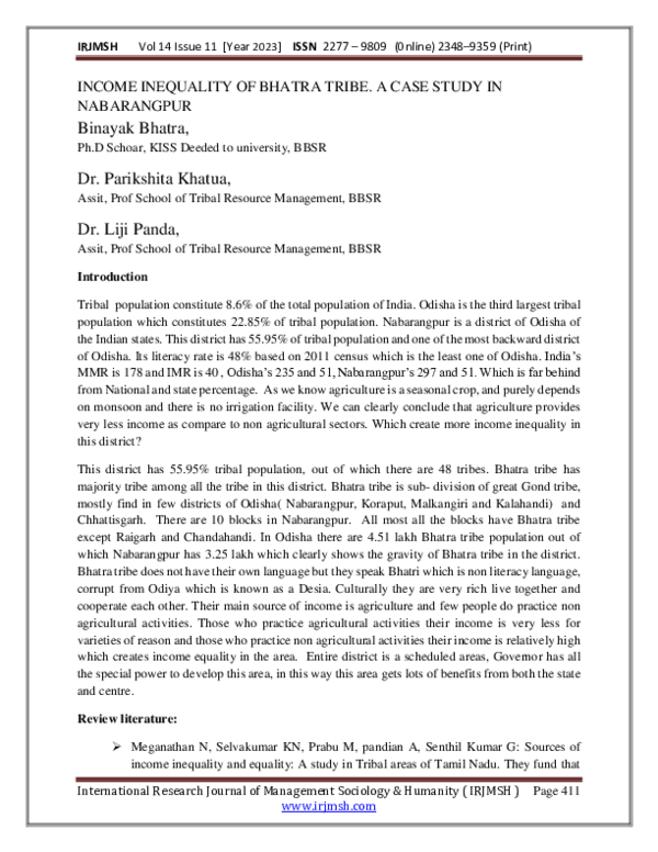(PDF) INCOME INEQUALITY OF BHATRA TRIBE. A CASE STUDY IN NABARANGPUR