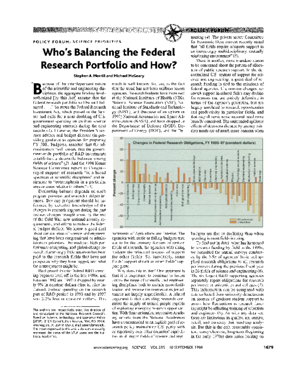(PDF) SCIENCE PRIORITIES:Who's Balancing the Federal Research Portfolio ...