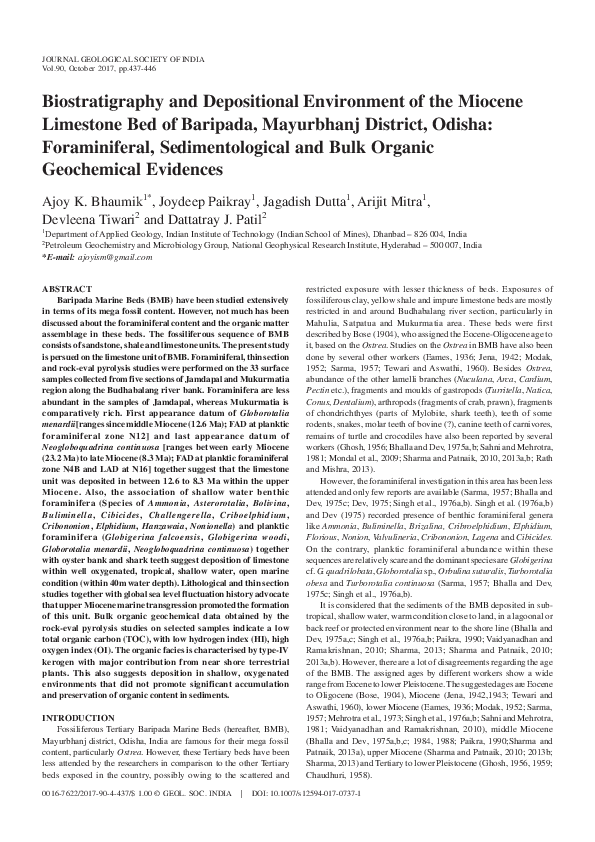 (PDF) Biostratigraphy and Depositional Environment of the Miocene ...