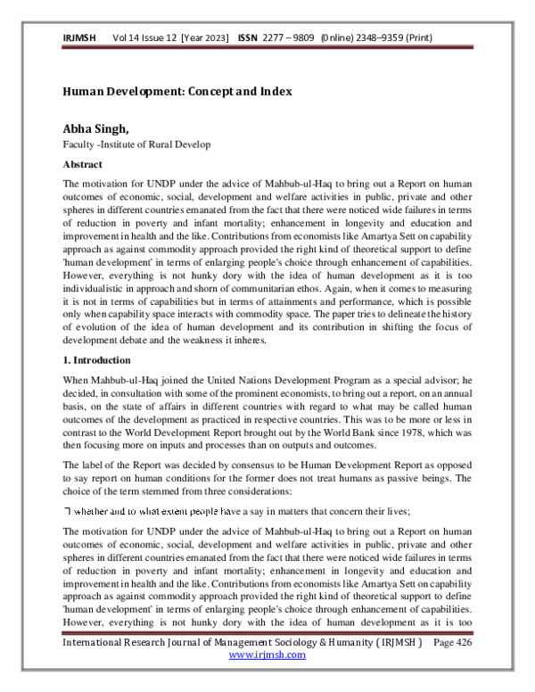 (PDF) Human Development: Concept and Index