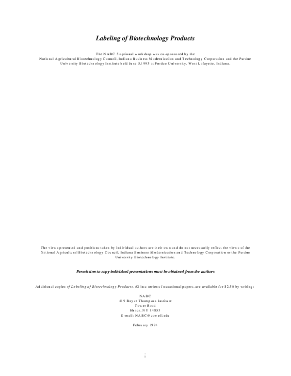 (PDF) Labeling of Biotechnology Products