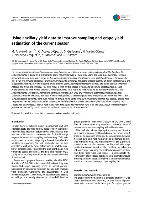 (PDF) Using ancillary yield data to improve sampling and grape yield estimation of the current ...