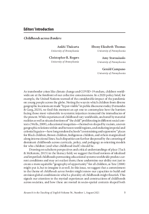 (PDF) Editors’ Introduction: Childhoods across Borders