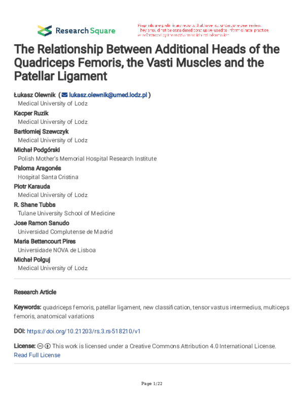 (PDF) The Relationship Between Additional Heads of the Quadriceps ...