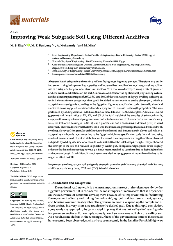 (PDF) Improving Weak Subgrade Soil Using Different Additives