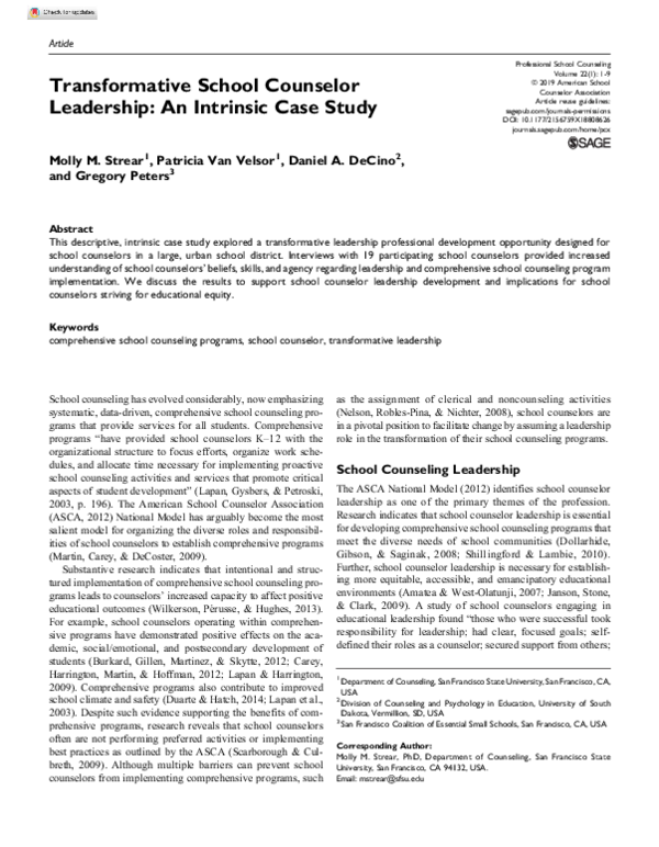 (PDF) Transformative School Counselor Leadership