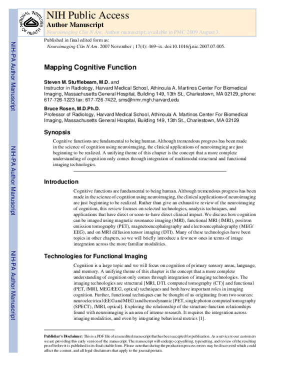 (PDF) Mapping Cognitive Function