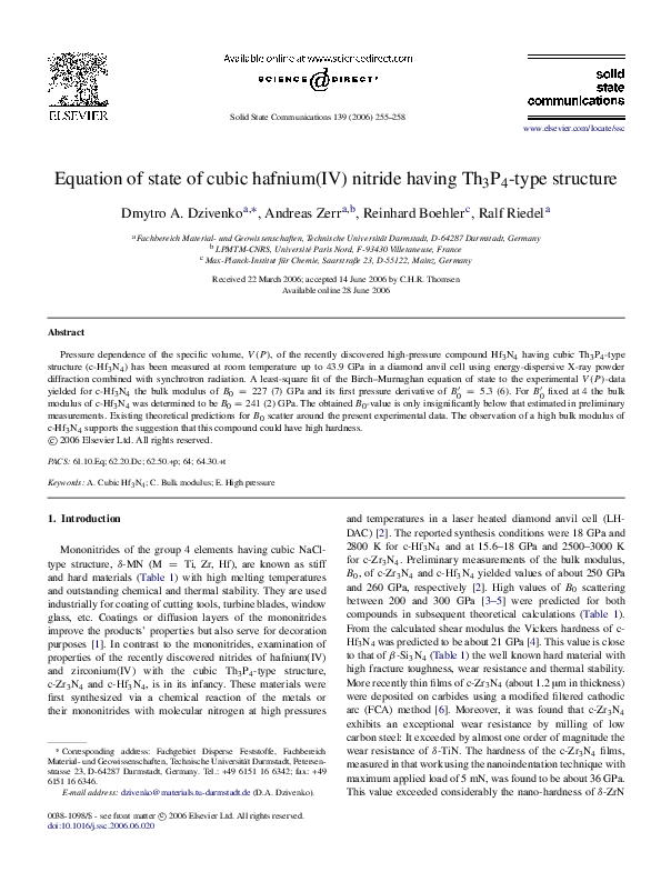 (PDF) Equation of state of cubic hafnium(IV) nitride having Th3P4 -type ...