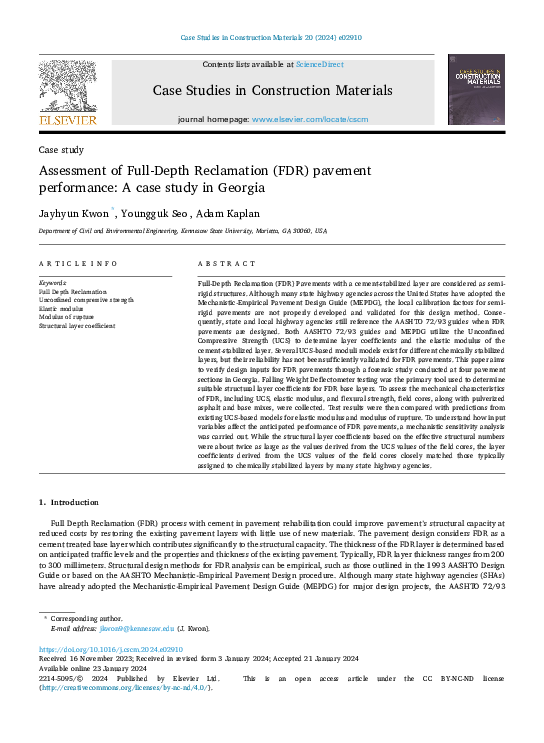 (PDF) Assessment of Full-Depth Reclamation (FDR) pavement performance ...