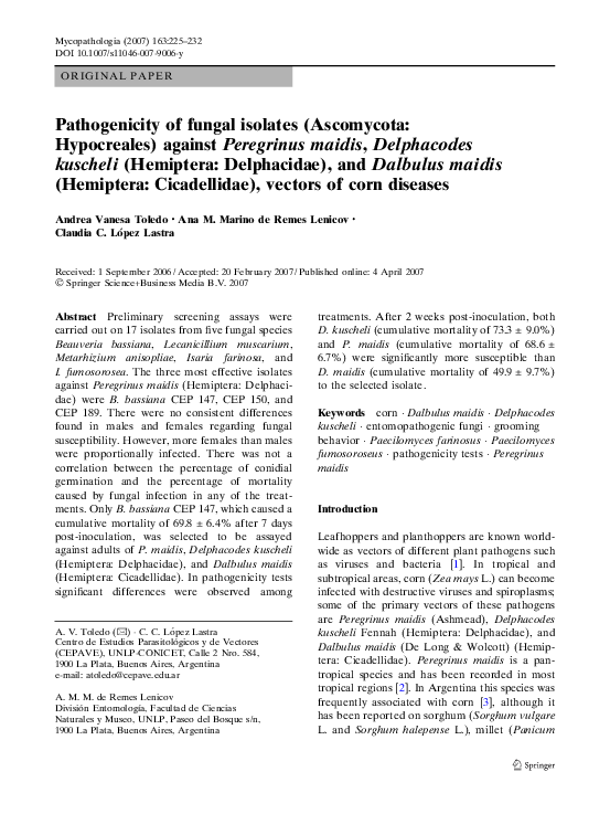 (PDF) Pathogenicity of fungal isolates (Ascomycota: Hypocreales ...