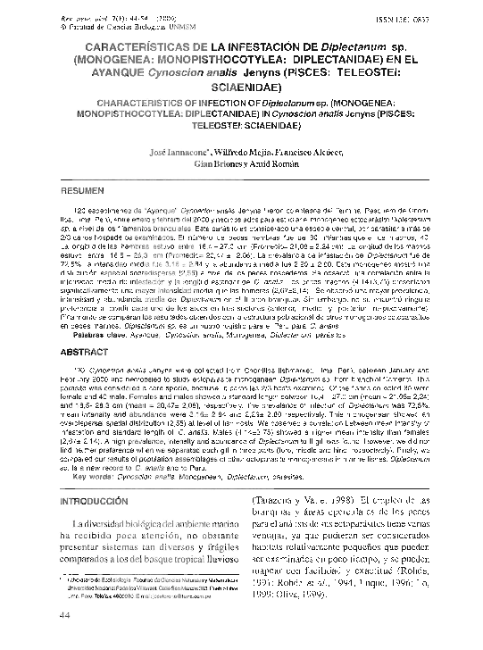 (PDF) Características de la infestación de Diplectanum sp. (Monogenea ...