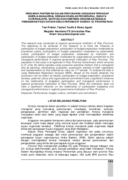 (PDF) Pengaruh Partisipasi Dalam Penyusunan Anggaran Terhadap Kinerja ...