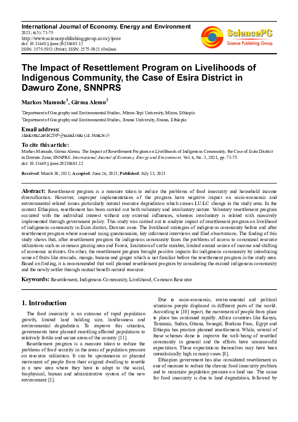 (PDF) The Impact of Resettlement Program on Livelihoods of Indigenous ...