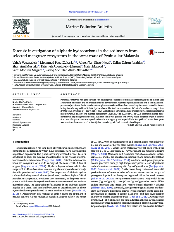 (PDF) Forensic investigation of aliphatic hydrocarbons in the sediments ...
