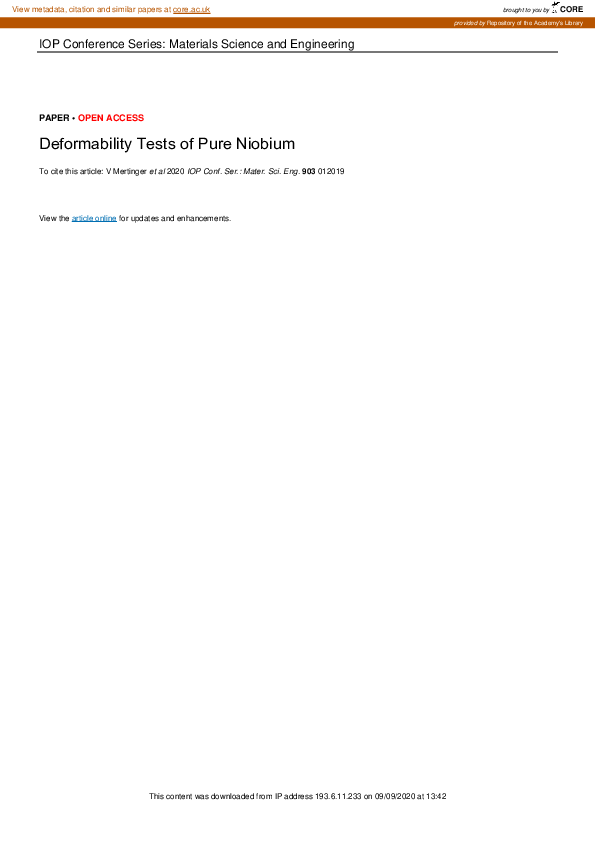 (PDF) Deformability Tests of Pure Niobium