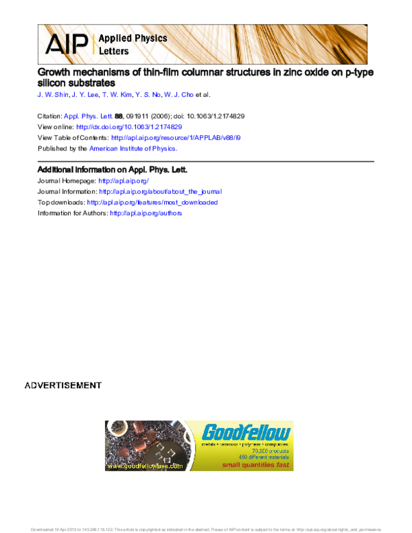 (PDF) Growth mechanisms of thin-film columnar structures in zinc oxide ...