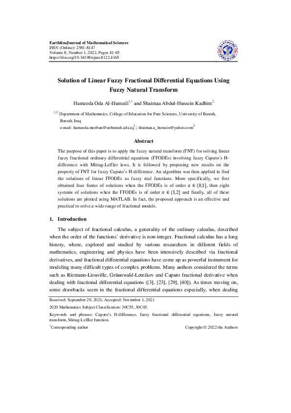 (PDF) Solution of Linear Fuzzy Fractional Differential Equations Using Fuzzy Natural Transform