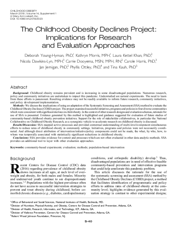 (PDF) The Childhood Obesity Declines Project: Implications for Research ...